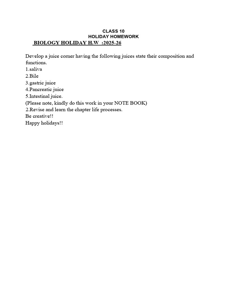 Class 10 Biology HHW | PDF