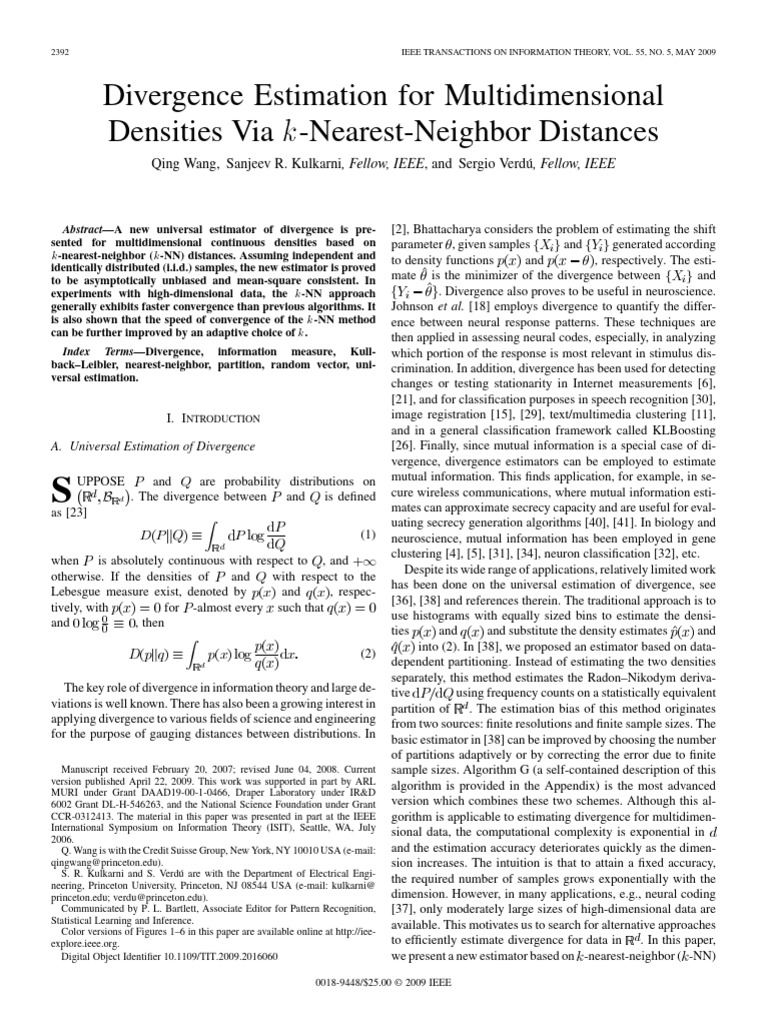 Divergence Estimation For Multidimensional Densities Via K-Nearest ...