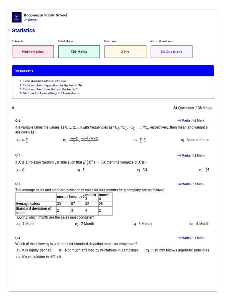 Statistics Practice Sheet 1 | PDF | Standard Deviation | Mean