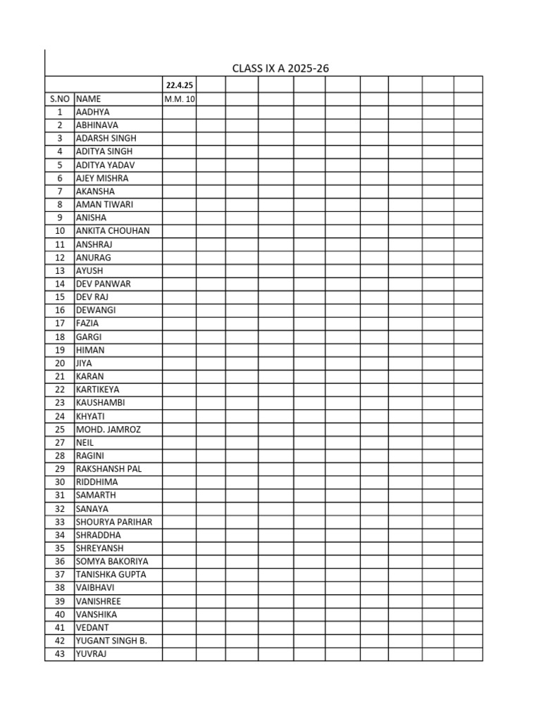 9 A Class List 25-26 | PDF