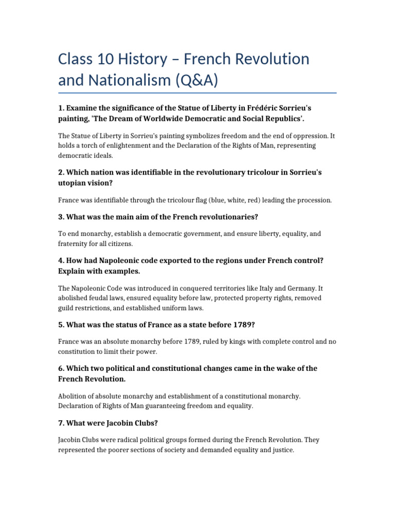 French Revolution QA Class10 | PDF | French Revolution | France