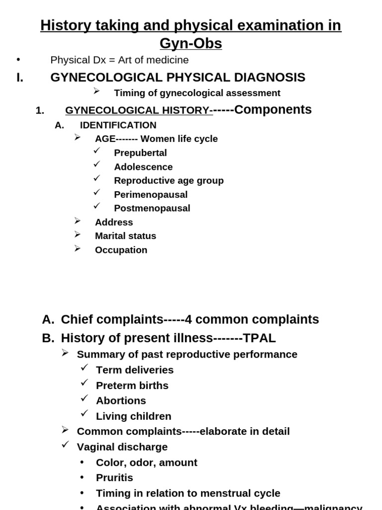 History Taking and Physical Examination in Gyn-Obs | PDF | Medical ...