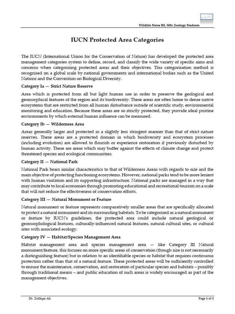 IUCN Protected Area Categories | PDF | Earth Sciences | Biogeography
