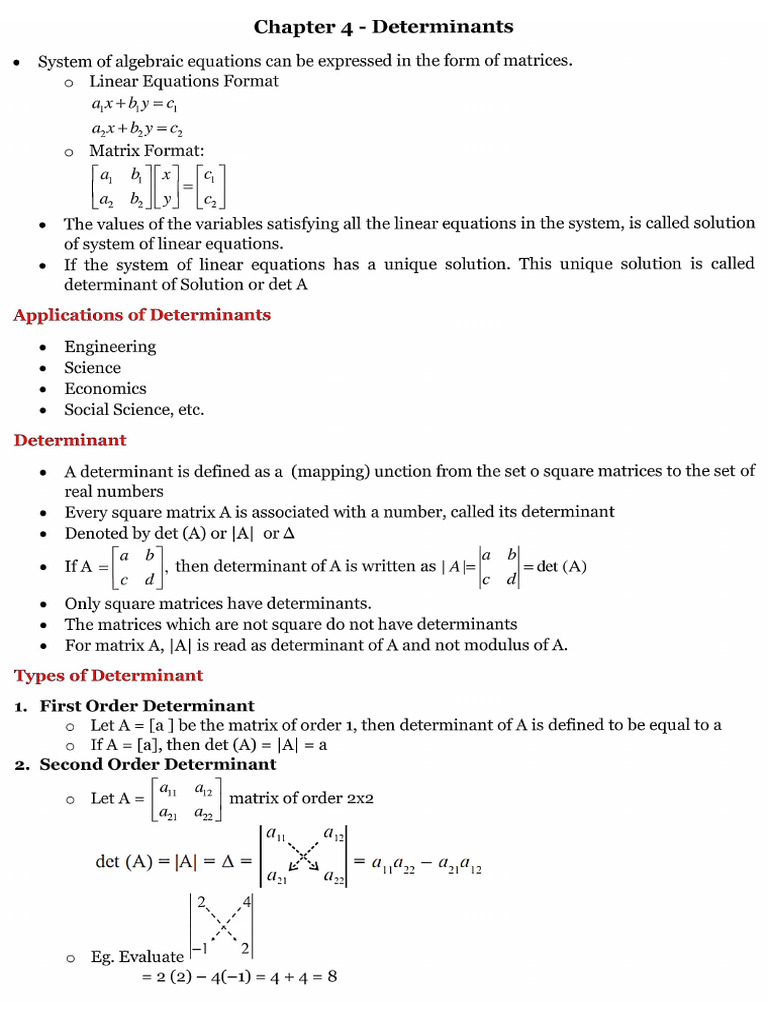 Chapter 4 Determinants - Concept | PDF