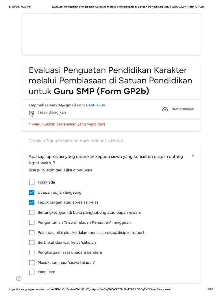 Evaluasi Penguatan Pendidikan Karakter Melalui Pembiasaan Di Satuan Pendidikan Untuk Guru SMP ...