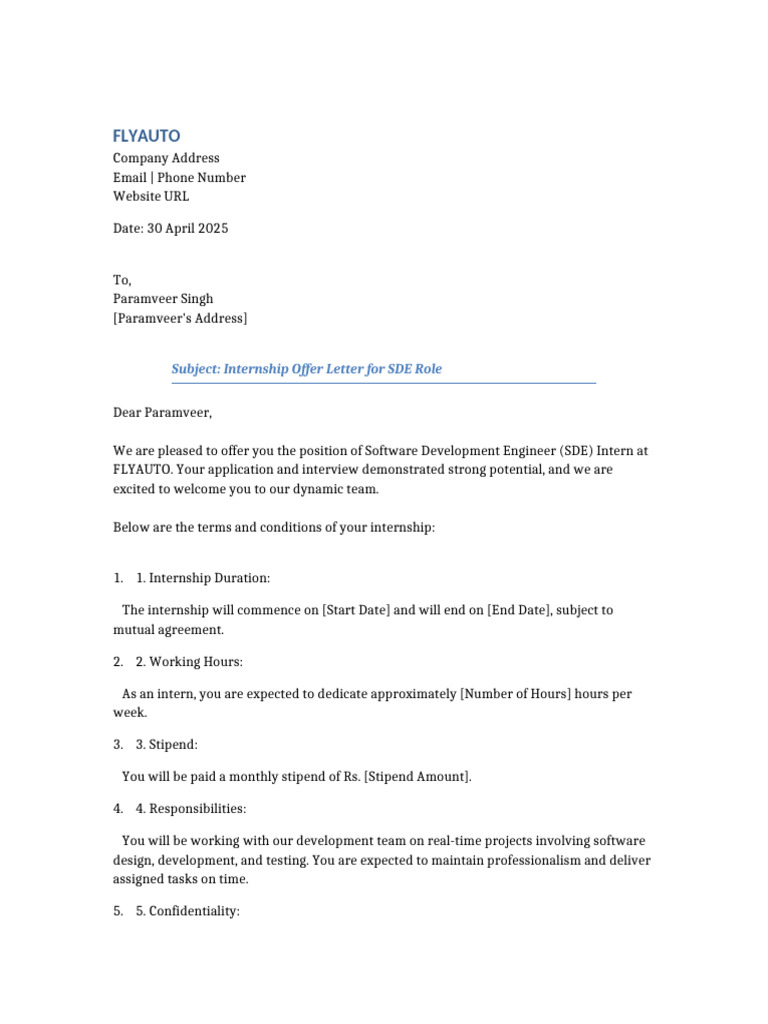 FLYAUTO Internship Offer Paramveer Singh | PDF
