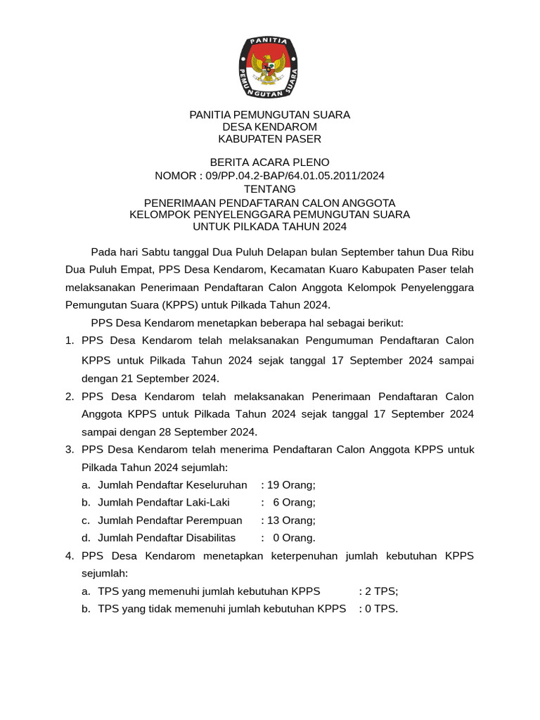 0 Berita Acara Pps Penerimaan Pendaftaran Kpps | PDF