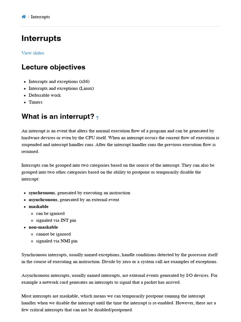 Iv Interrupts The Linux Kernel Documentation Pdf Computer Programming System Software