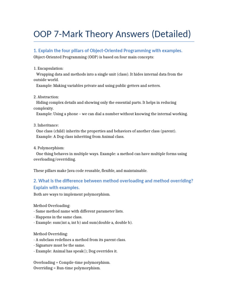 OOP 7 Mark Theory Detailed All | PDF | Method (Computer Programming) | Inheritance (Object ...