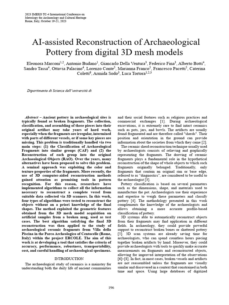 2023 IMEKO Conference on Archaeology | PDF | 3 D Computer Graphics