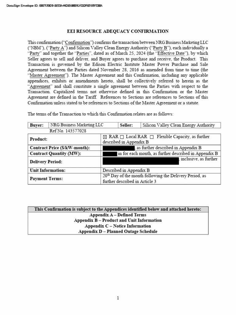 NRG-Silicon Valley Capacity Agreement | PDF | Air Pollution | Emissions ...