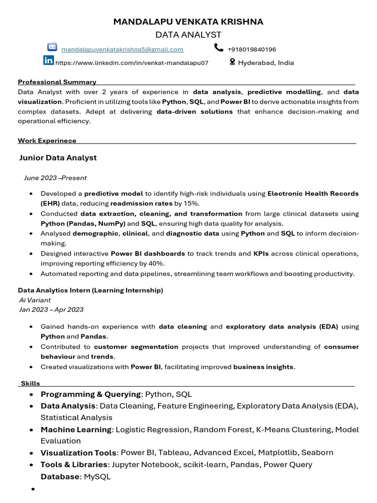 Data Analyst Resume .... | PDF | Data Analysis | Analytics