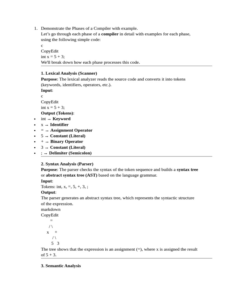 Demonstrate The Phases of A Compiler With Example | PDF | Parsing | Assembly Language