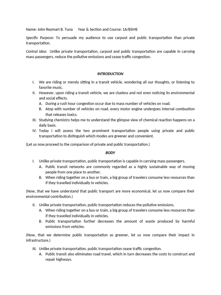 PURCOM Preparationoutlinewriting | PDF | Transport | Public Transport