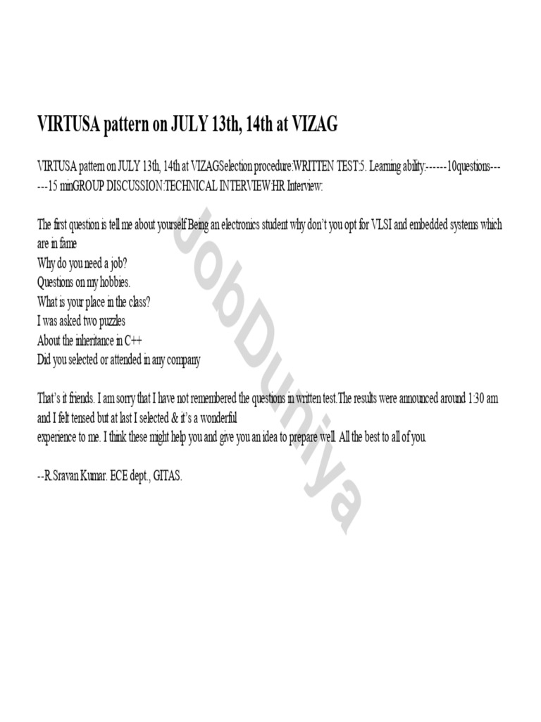 Virtusa Placement Paper 1 | PDF