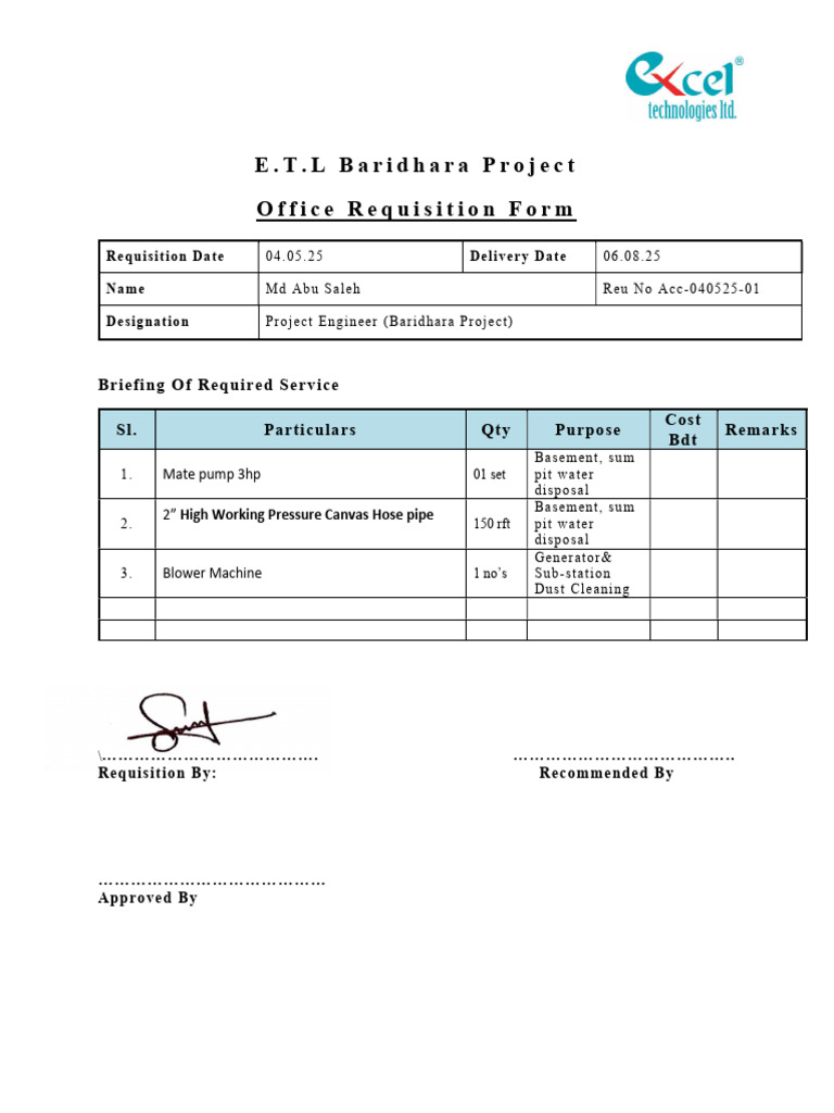 Requisition Form Sample PDF | PDF