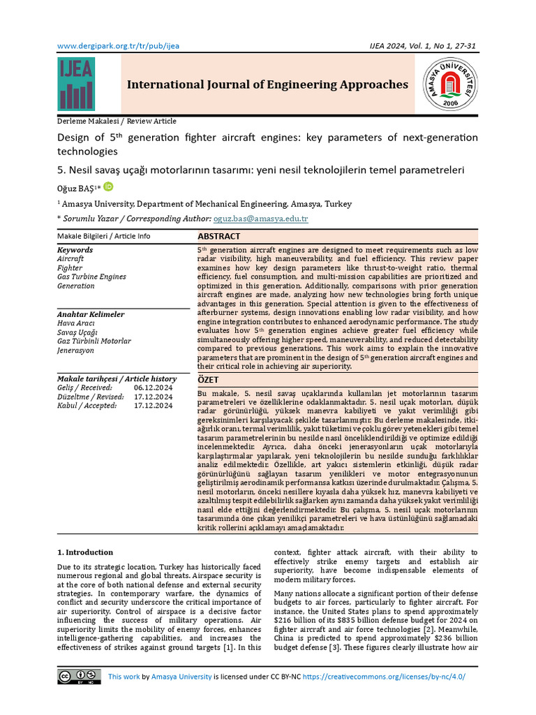 Nesil Sava U A Motorlar N N Tasar M Yeni Nesil Teknolojilerin Temel Parametreleri (#1597543 ...
