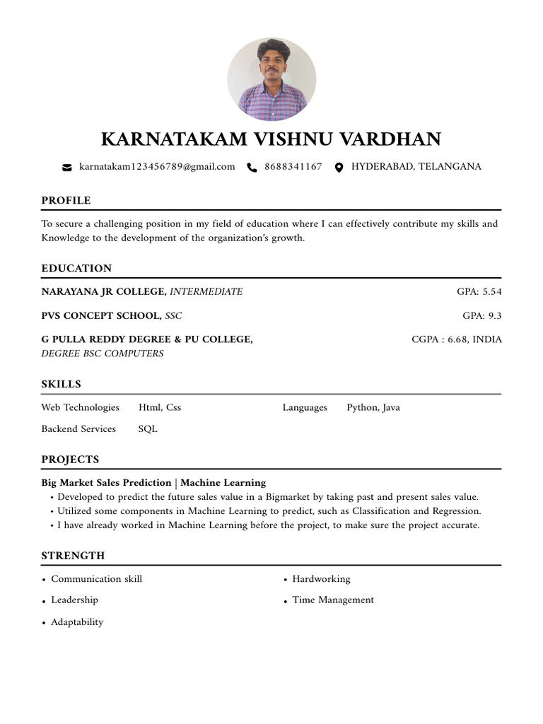 KARNATAKAM VISHNU VARDHAN FlowCV Resume 20250601 | PDF