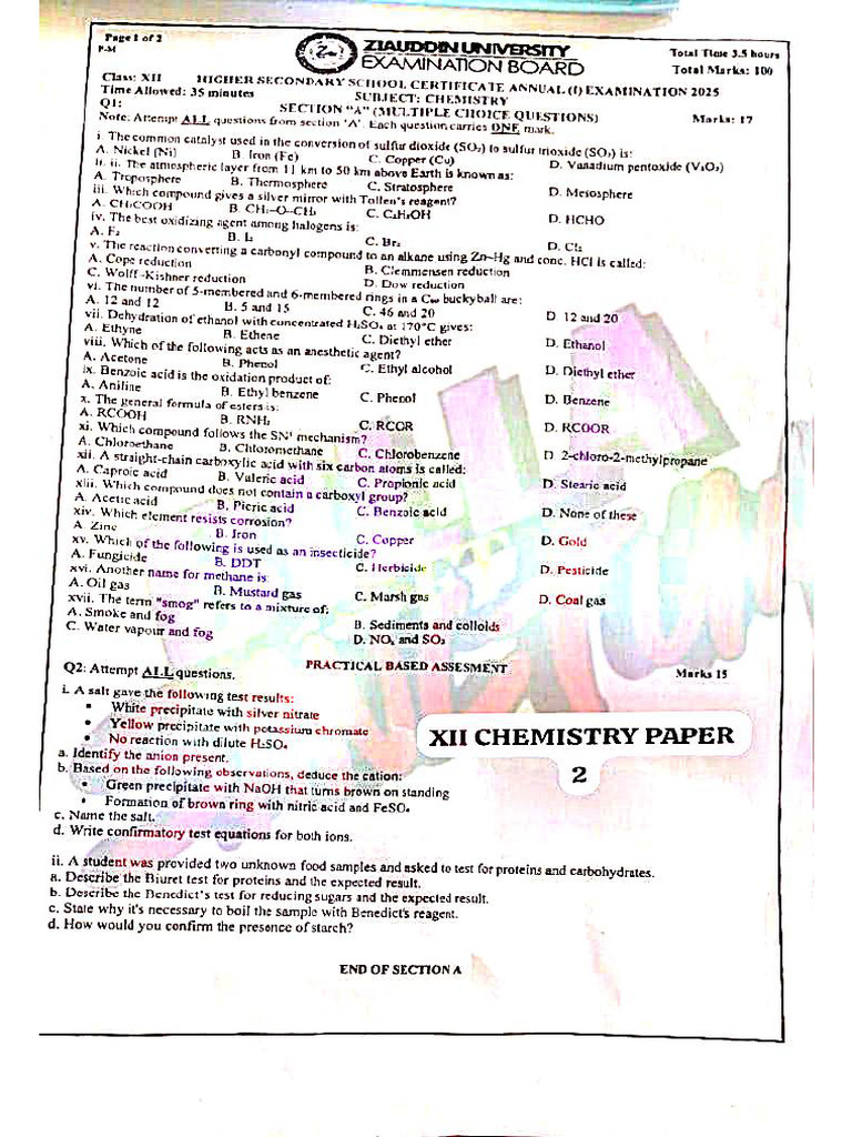 Zueb Xii Chemistry PPR 2 Solve - Billa FT Sanctum | PDF
