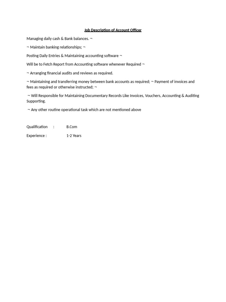 Job Description of Account Officer | PDF