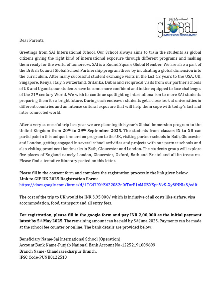 GIP UK 2025 Letter To SIS IX To XII | PDF