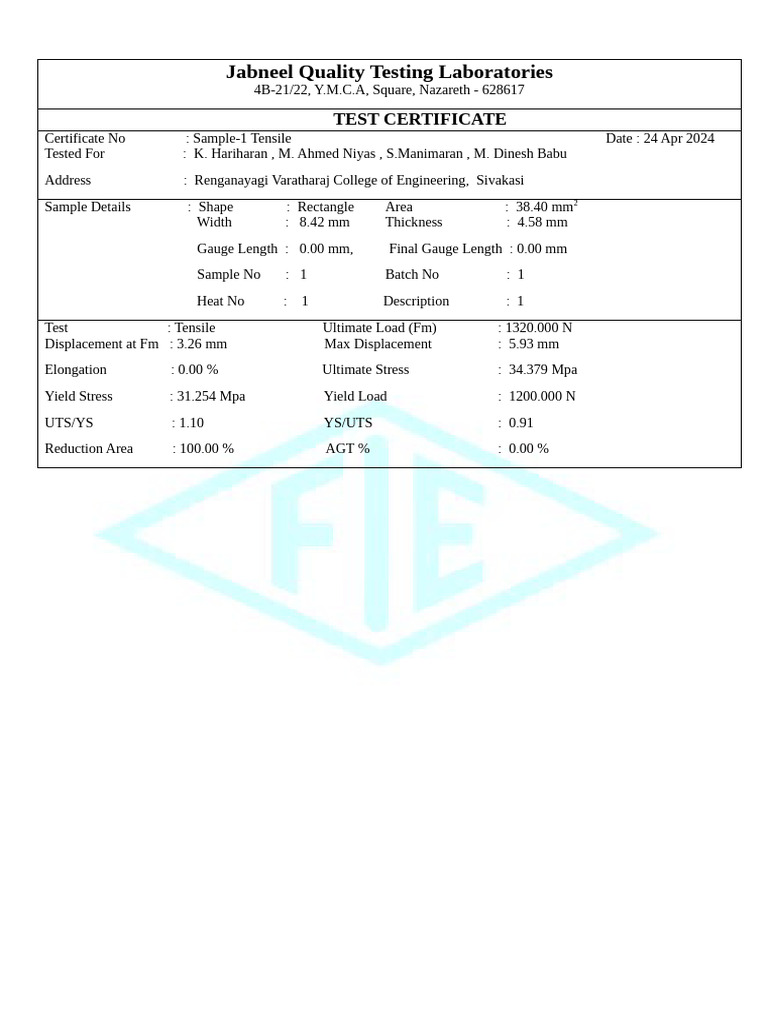 Jabneel Quality Testing Laboratories Hari Tensile | PDF | Ultimate ...