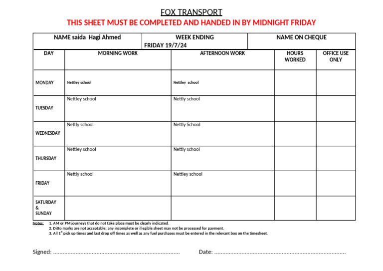 Timesheet - Passenger Assistant | PDF