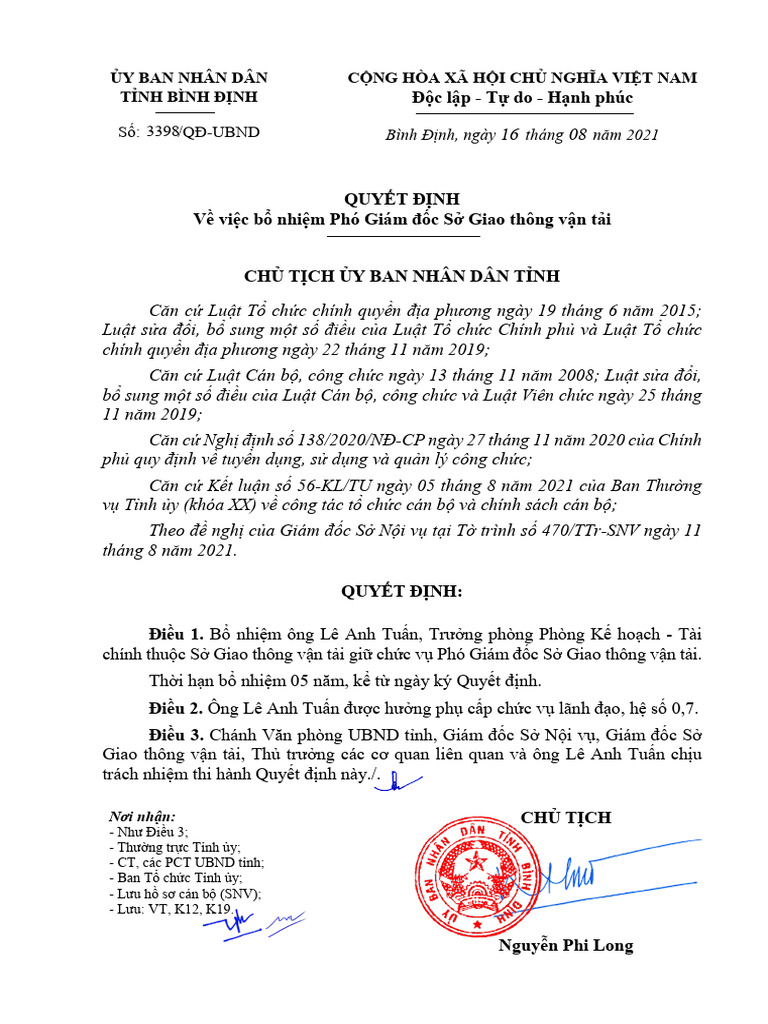 QD Bo Nhiem Pho Giam Doc So GTVT Le Anh Tuan | PDF
