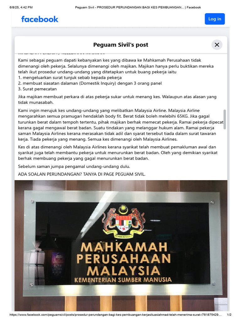 Peguam Sivil - Prosedur Perundangan Bagi Kes Pembuangan... - Facebook | PDF
