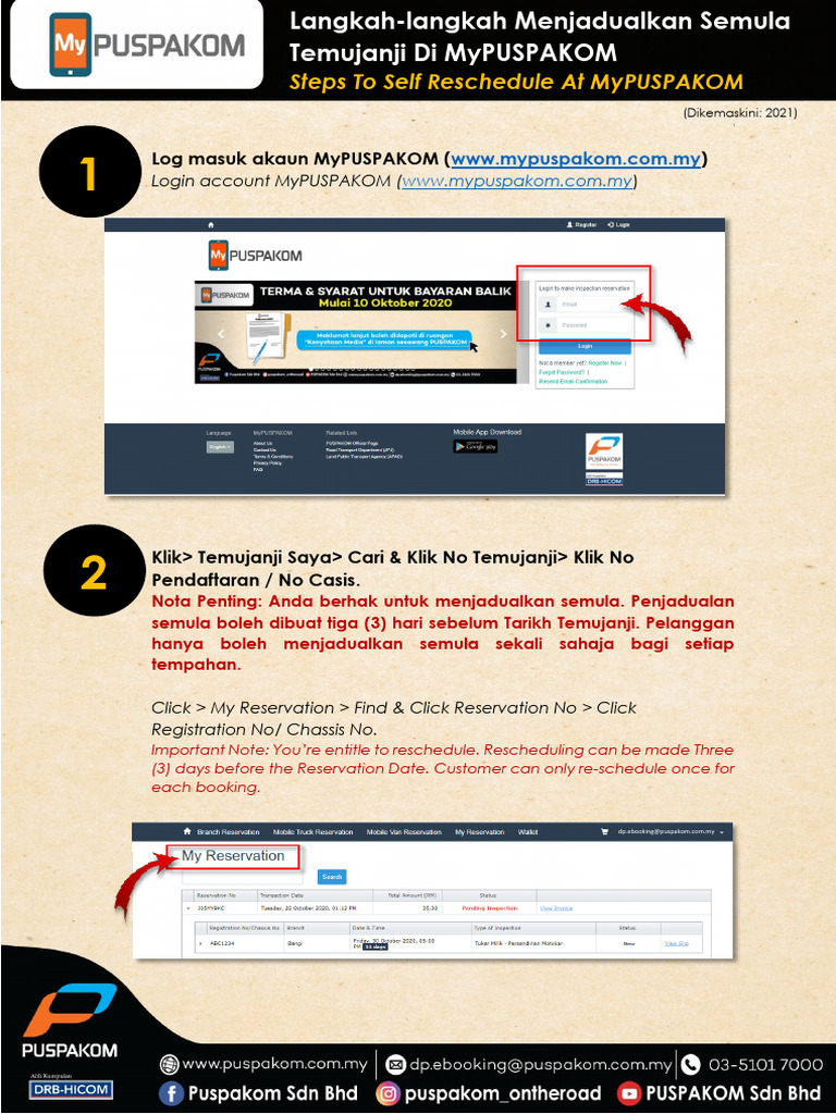Steps To Self Reschedule at MyPUSPAKOM | PDF