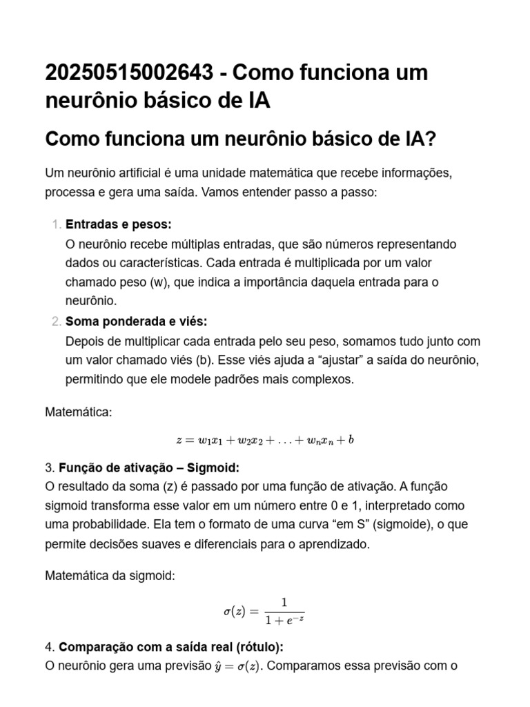 Funcionamento de Neurônios Artificiais | PDF | Neurônio | Biologia