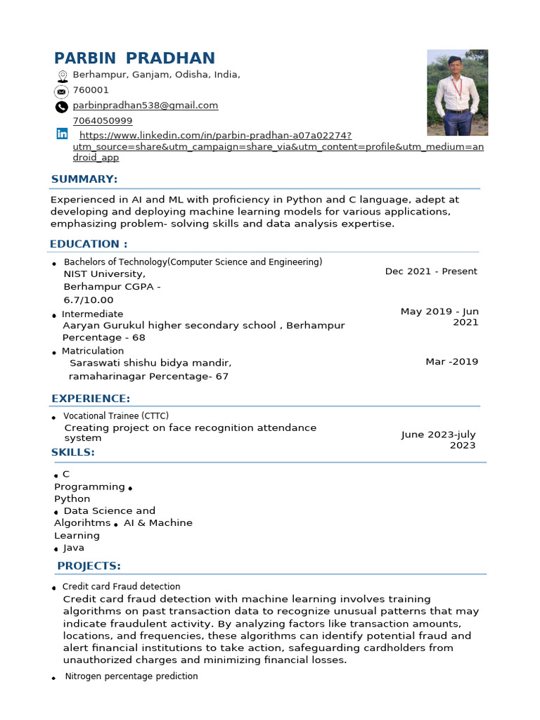AI & ML Expert Resume - Parbin Pradhan | PDF