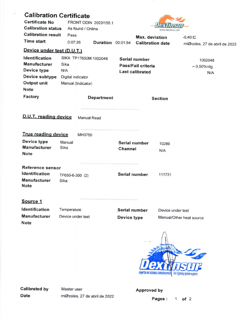 Calibration Certificate Summary | PDF | Equipment | Measuring Instrument