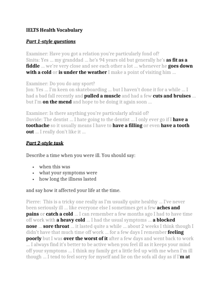 IELTS Health Vocabulary | PDF | Common Cold | Medicine