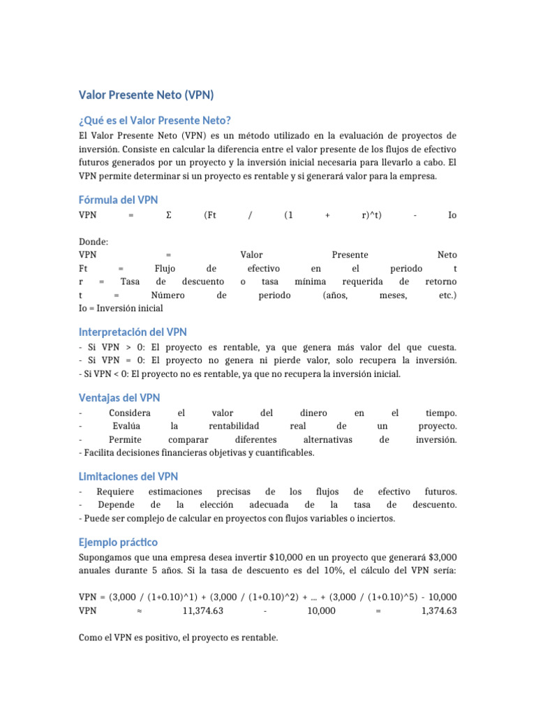 Valor Presente Neto | PDF | Valor presente neto | Economias