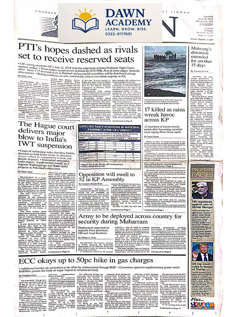 Dawn Newspaper 28 June 2025 by 03229117651 | PDF