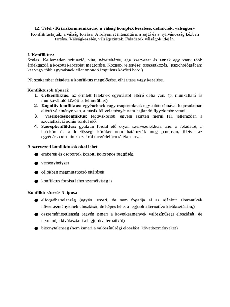 12.tétel Válságkomm Bővített Változat | PDF