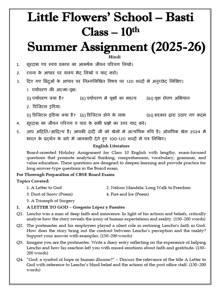 10th Summer Assignment | PDF | Mirror