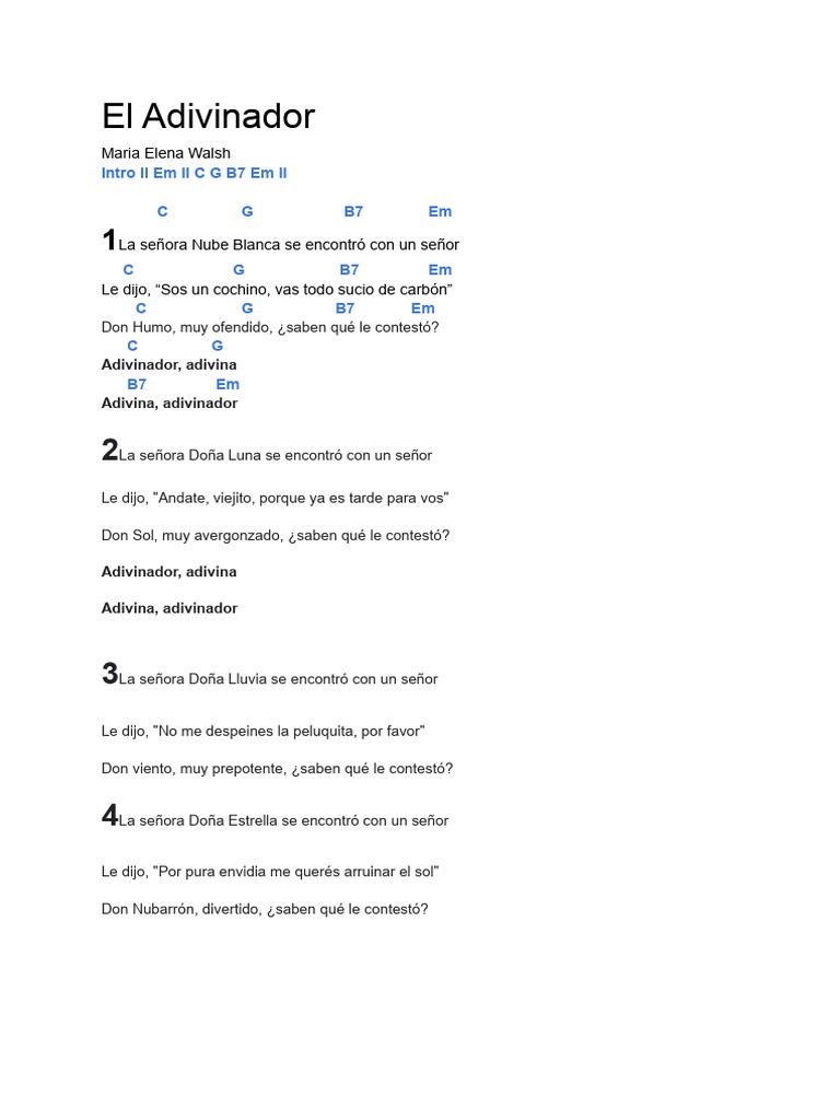 Adivinador: Poema de Maria Elena Walsh | PDF