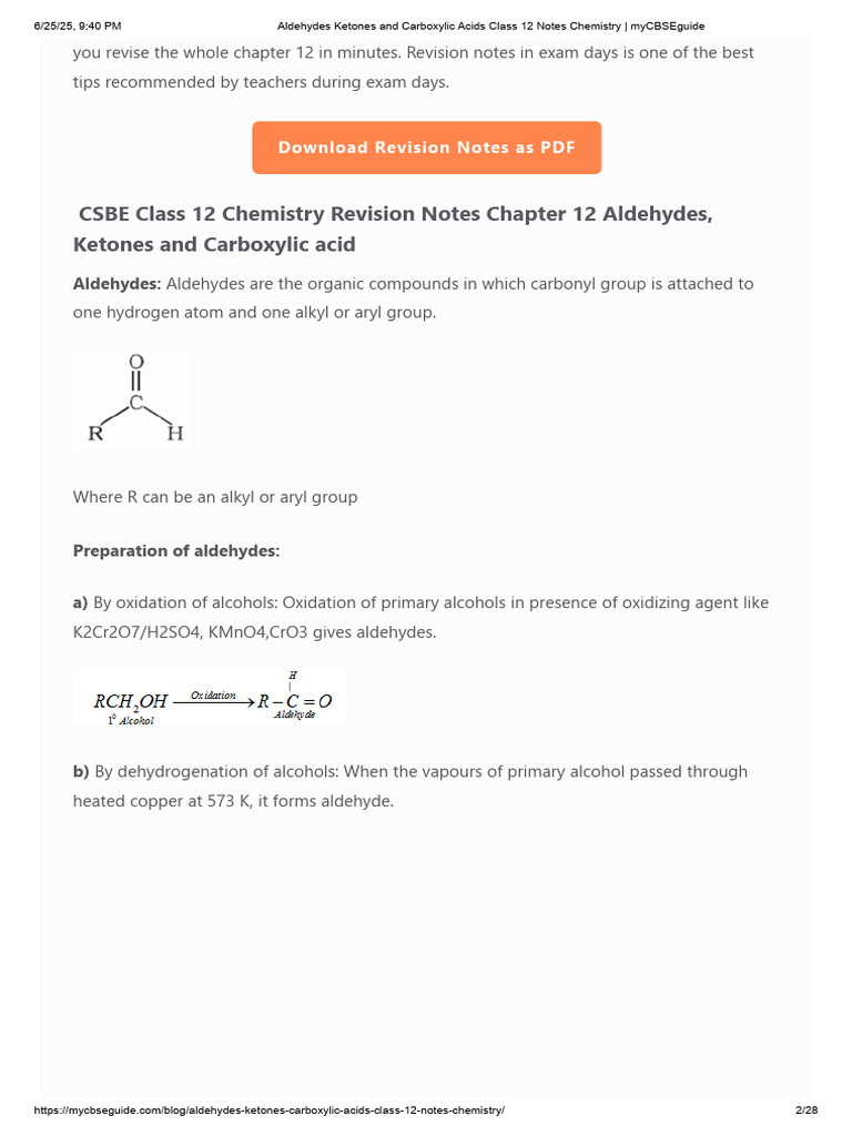 Class 12 Chemistry: Aldehydes & Ketones | PDF | Aldehyde | Carboxylic Acid