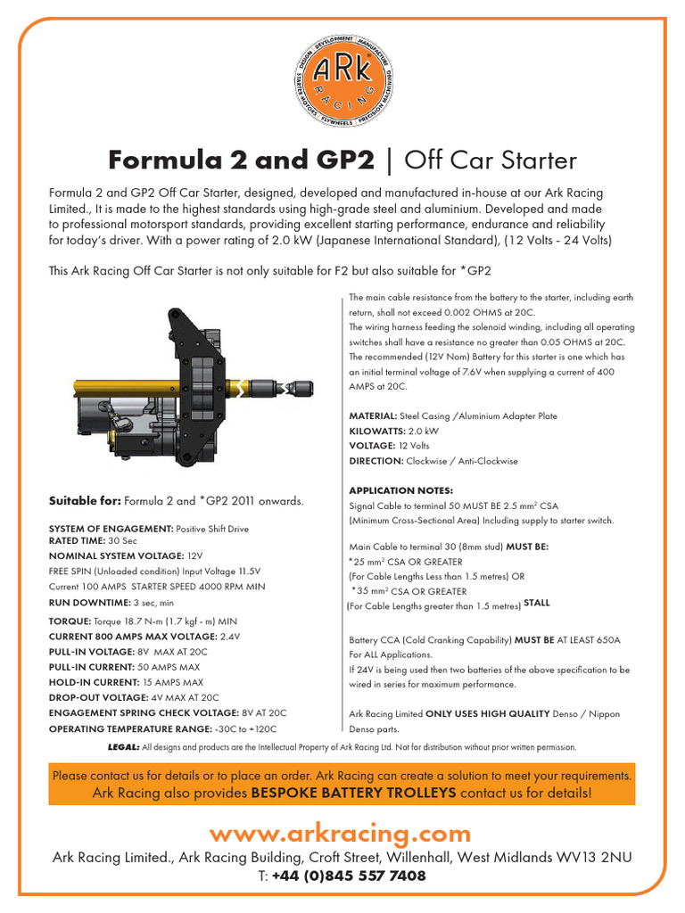 Ark+Racing F2+and+GP2+OffCarStarter | PDF | Voltage | Electric Current