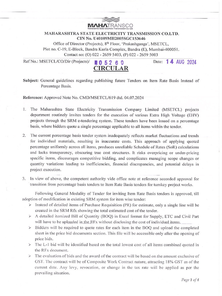Circular Floating Item Rate Tenders 5260 14.08.2024 | PDF