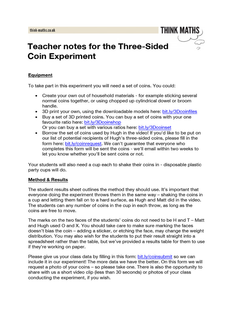 Three-Sided Coin Experiment Guide | PDF | Area | Scientific Method
