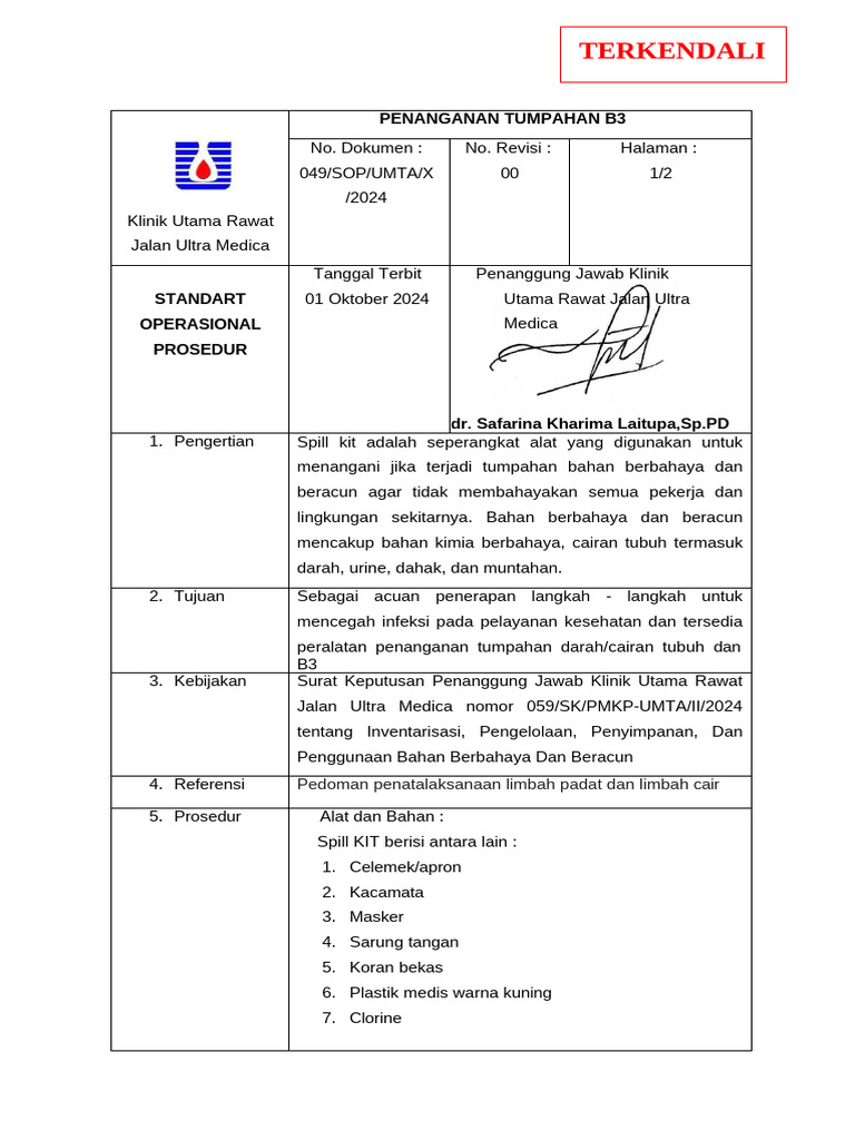 Prosedur Penanganan Tumpahan B3 | PDF