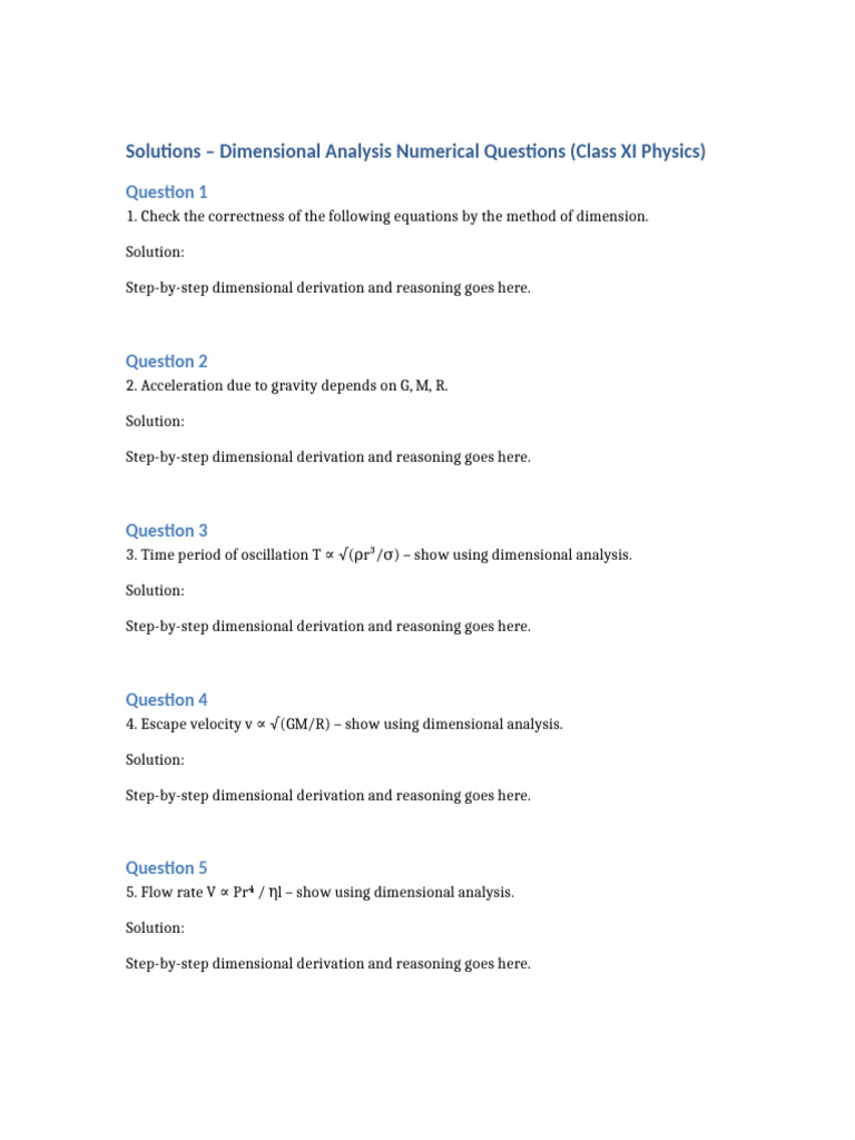 All 26 Dimensional Analysis Solutions Class XI | PDF | Surface Tension | Momentum