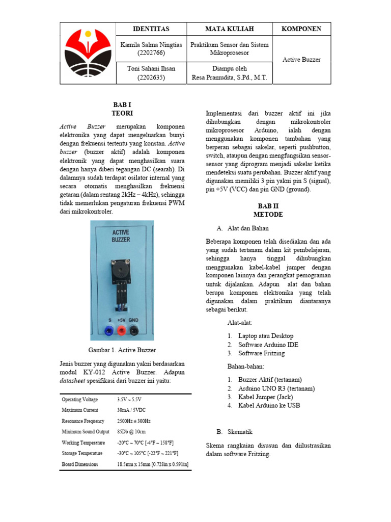 Skema Buzzer Aktif pada Arduino | PDF