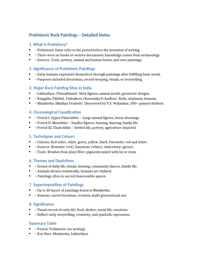 Prehistoric Rock Paintings Notes | PDF