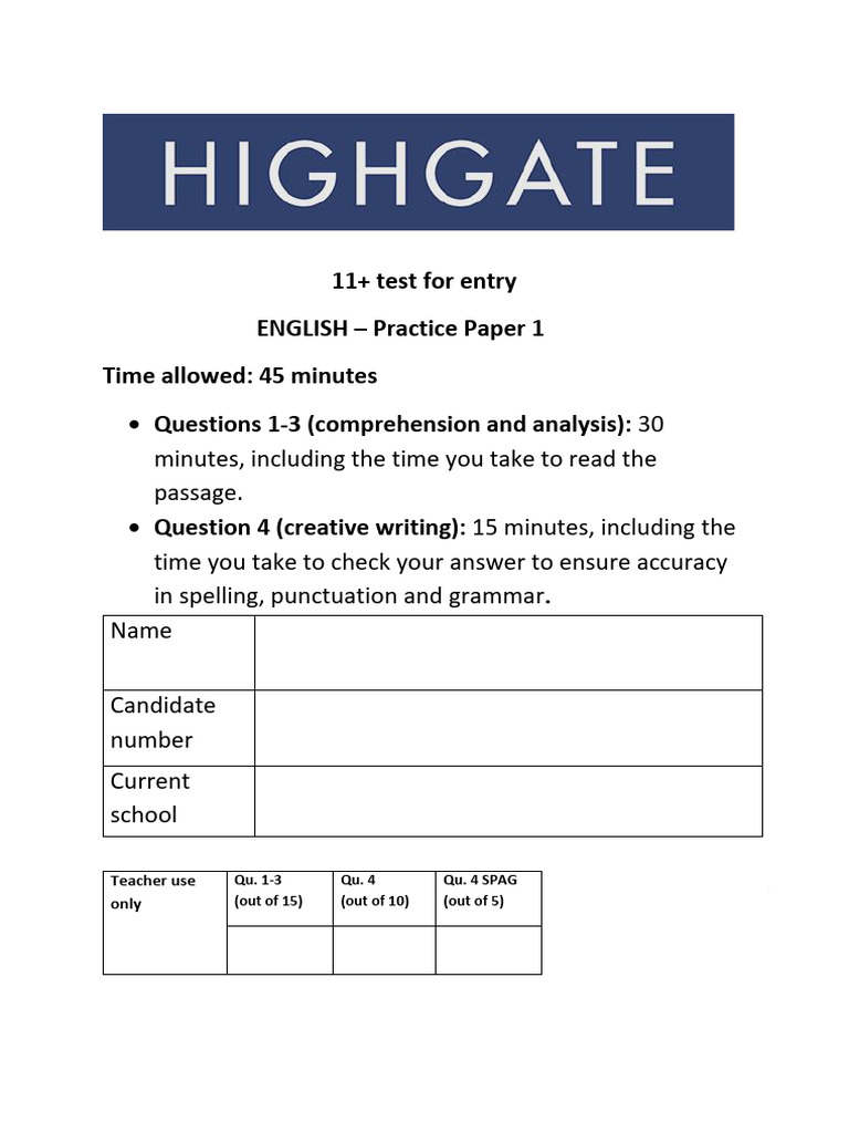 11+ English Practice Paper 1 | PDF