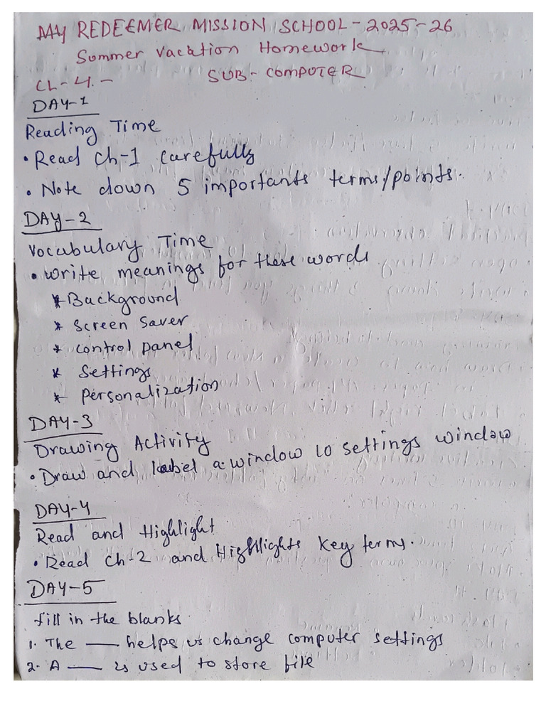 Computer Class 4 H HW | PDF