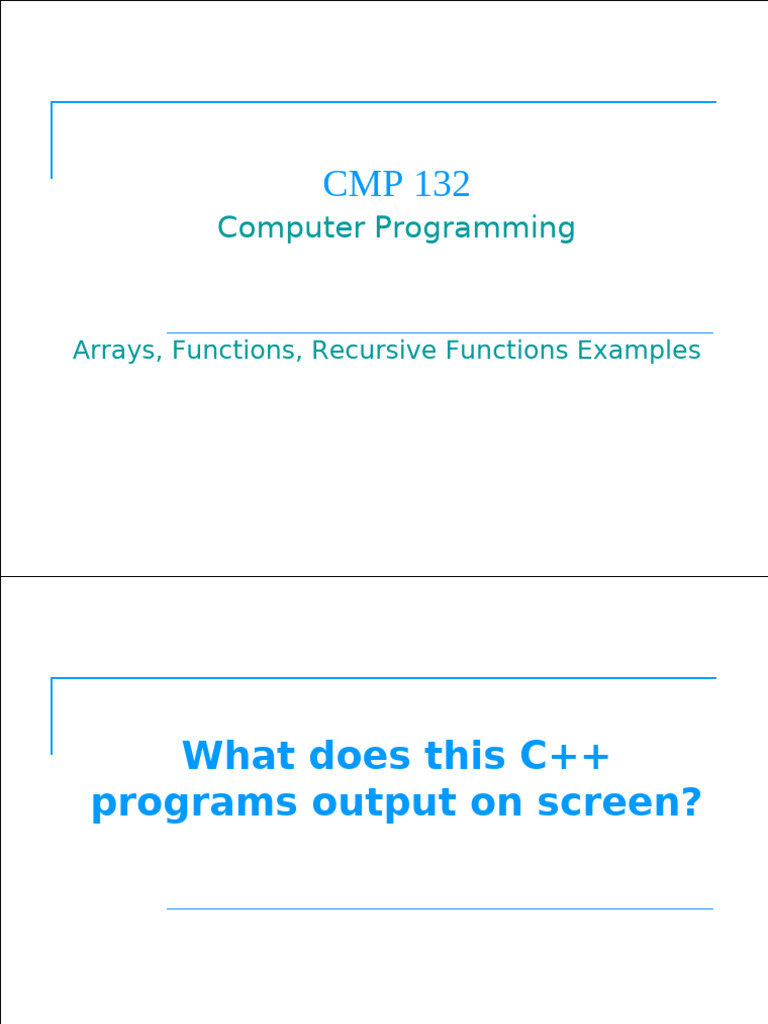 Arrays Functions Recursive Functions Examples Pdf Namespace Computer Engineering